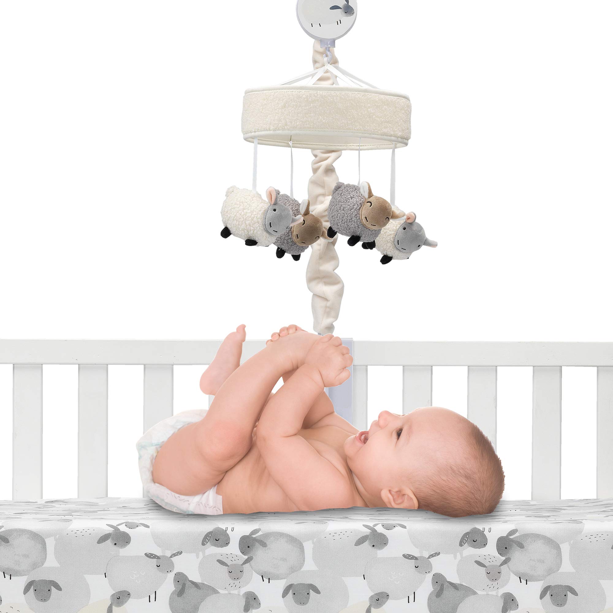 Lambs & Ivy Sleepy Sheep Musical Baby Crib Mobile - Cream/Gray