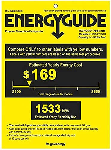 Techomey Propane Refrigerator with Freezer 9.35 Cu.Ft, Gas Fridge with Freezer Off Grid, 110v/LPG Dual Powers, RV Refrigerator for Outdoor, Truck, Camper, Kitchen, White