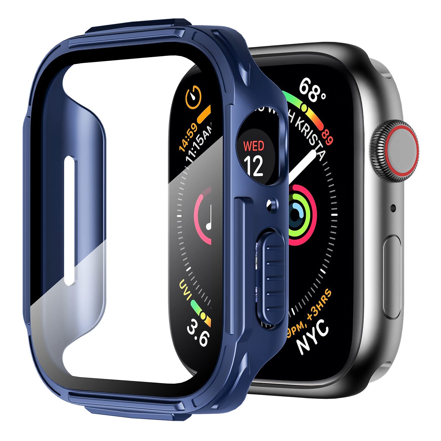 Mesime Rugged Case Compatible for Apple Watch Series 9 8 7 45mm with Tempered Glass Screen Protector, iWatch Case Protective Accessories Shockproof Bumper Cover Men/Women -Blue