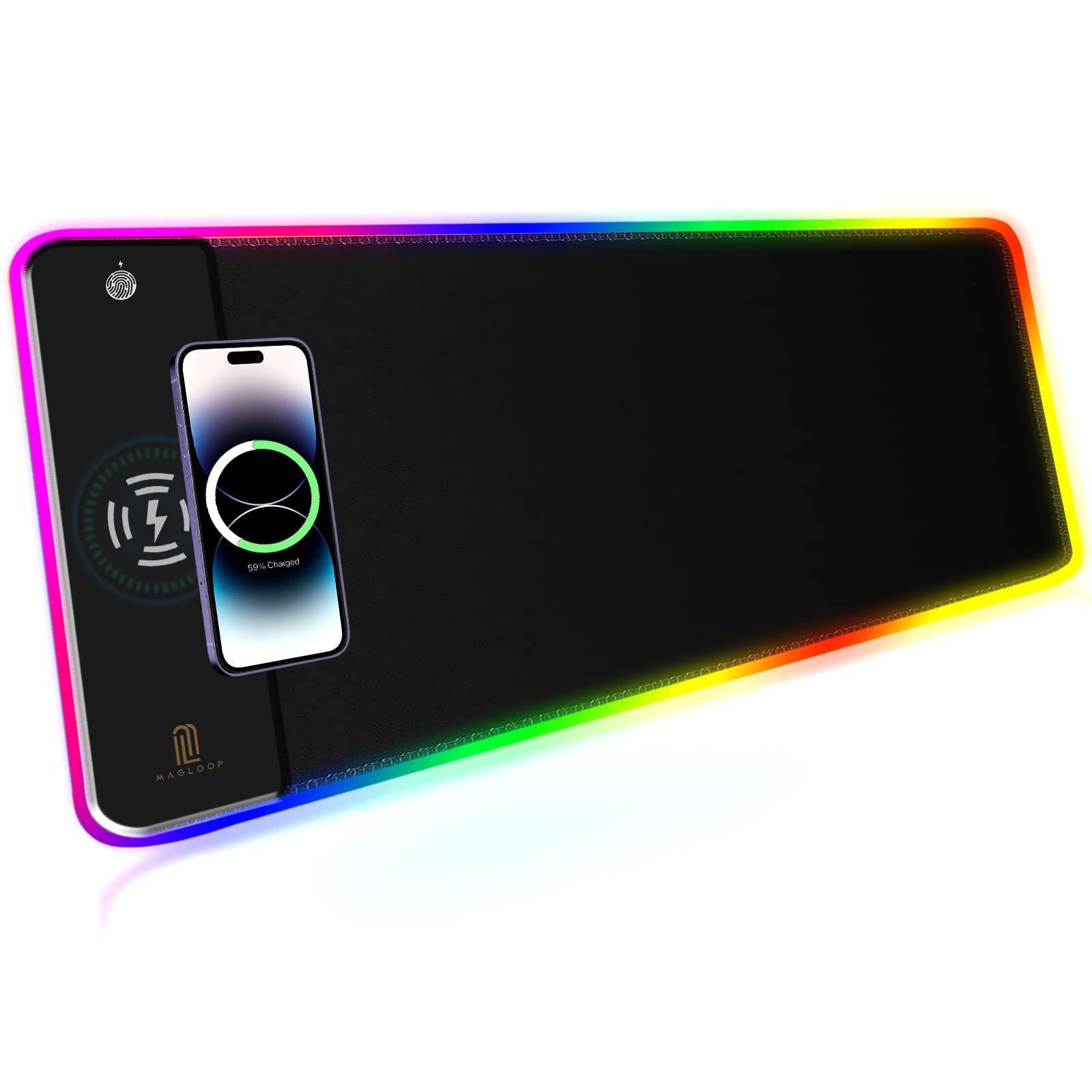 MagLoop Wireless Charging RGB Mouse Pad 10W, LED Mouse Pad with Wireless Charging for Gaming, Gaming Keyboard Pad with 10 Light Modes and Non-Slip Rubber Base(800x300x4mm)