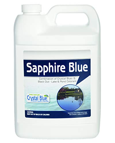 Sapphire Blue Lake & Pond Colorant - 1 Gallon - Deep Dark Blue Color Treats up to 1 Acre - Combination of Crystal Blue & Blackout Pond Dye- Environmentally Friendly Pond Dye
