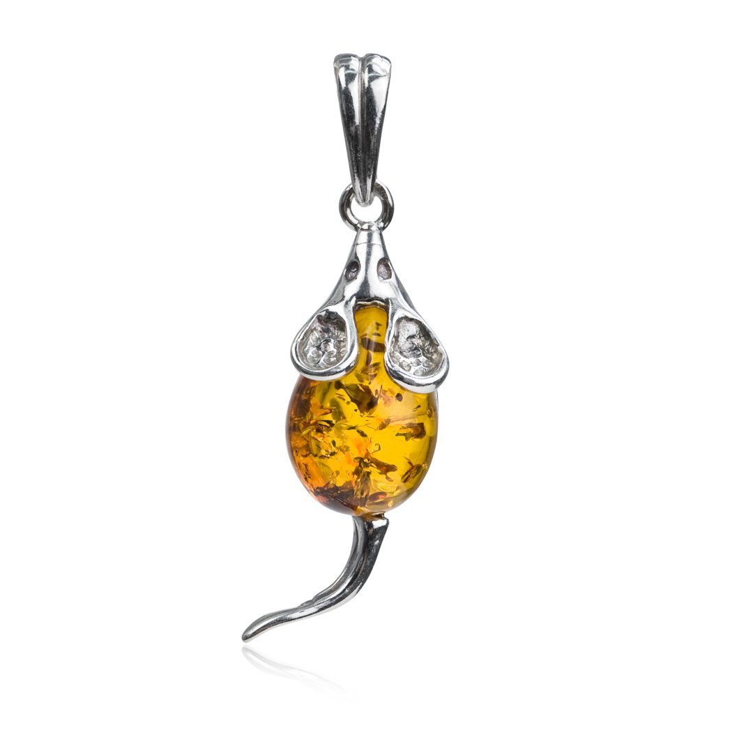 Ian and Valeri Co. Amber Sterling Silver Mouse Pendant Necklace Chain 18 Inches