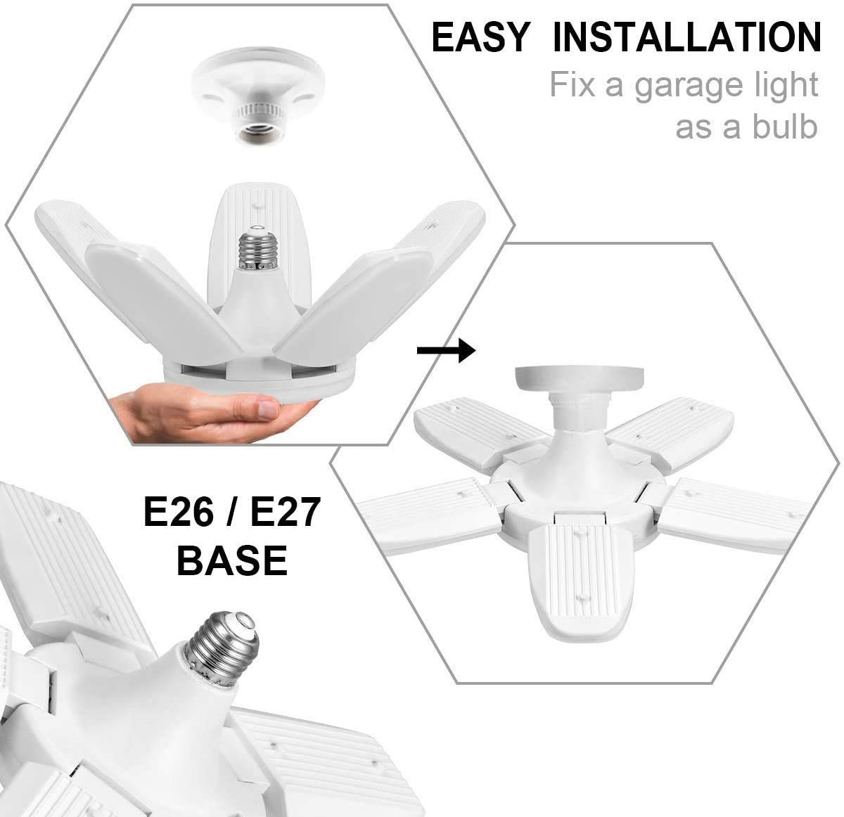 LIGHTOTECH 2Pack Garage Lights Ceiling LED,82W 8000Lm LED Garage Lighting Deformable LED Garage Lights E26 Garage LED Bulb, 6000K Daywhite LED Shop Light for Garage Workshop