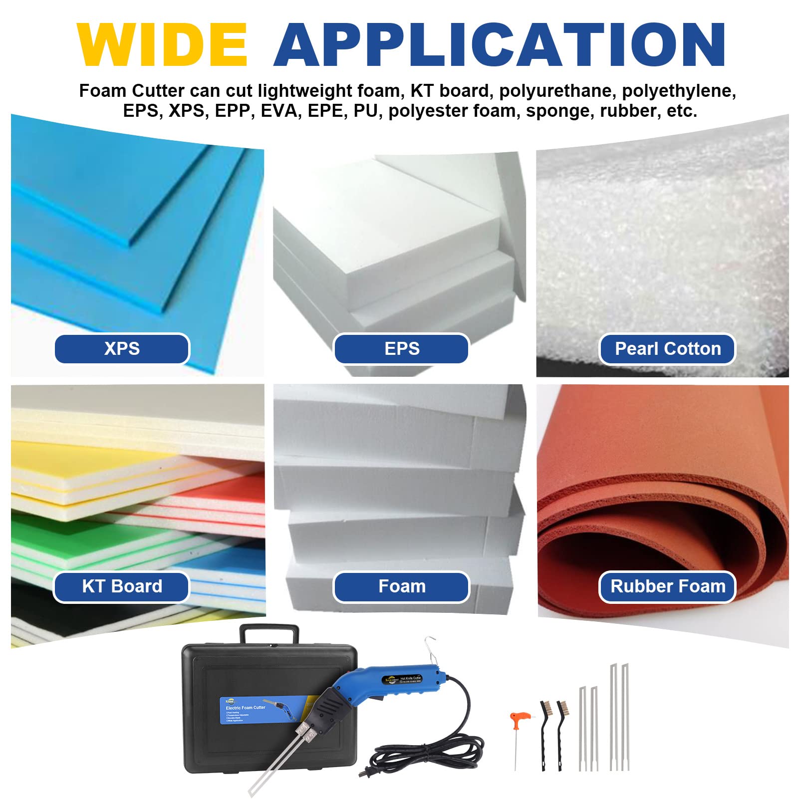 Komsepor Foam Cutter Electric Hot Knife Styrofoam Cutter Foam Cutting Tool Air Cooled Hot Knife Foam Cutter 200W 110-120V (4 Blades) for EPP, EPS, XPS, EVA, EPE, PU, KT Board, Sponge