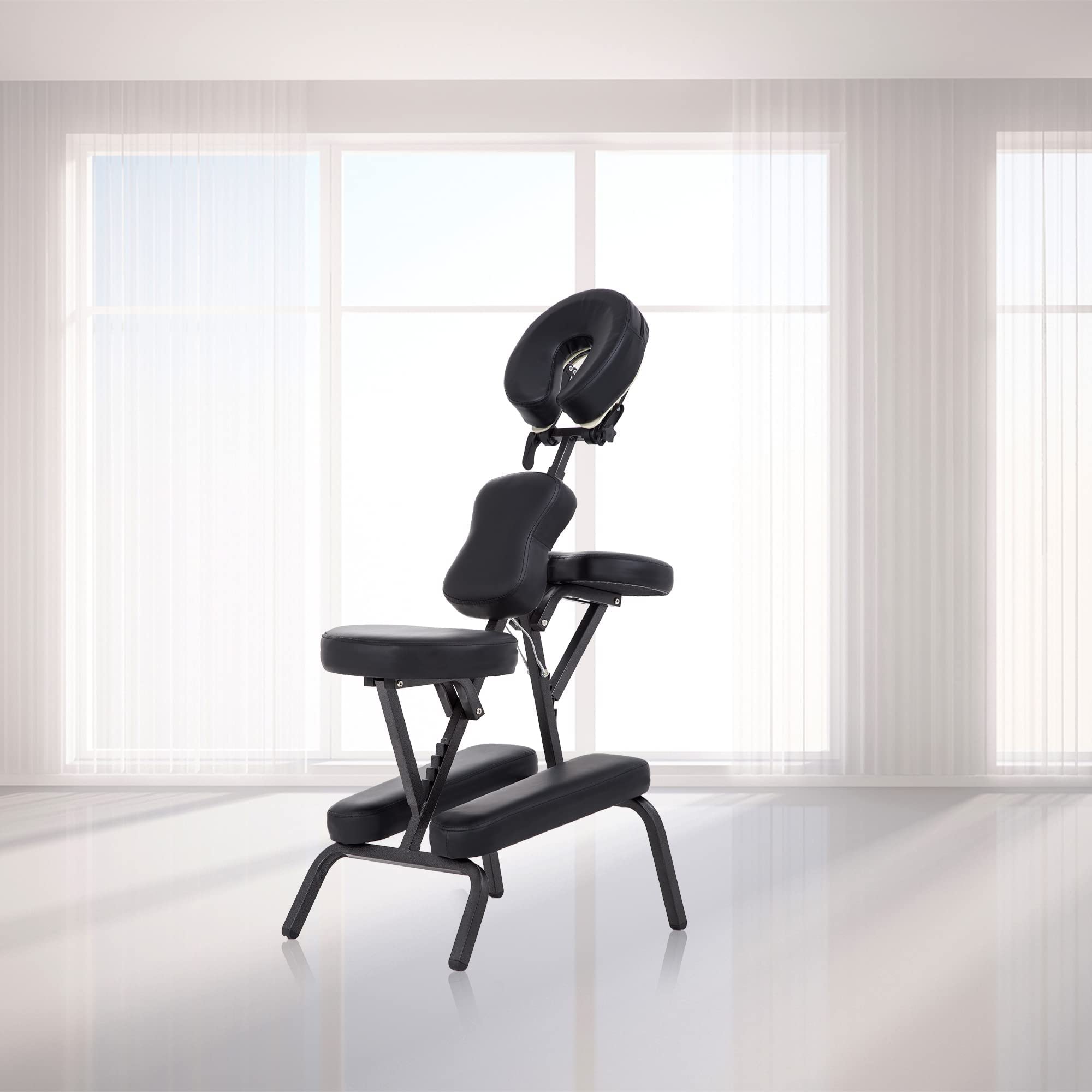 Thick Sponge Portable Foldable Massage Chairs Tattoo Chair Face Cradle Salon Massage Chair Height Adjustable Have SPA Chair Carring Bag Load Capacity 3000LBS,Black
