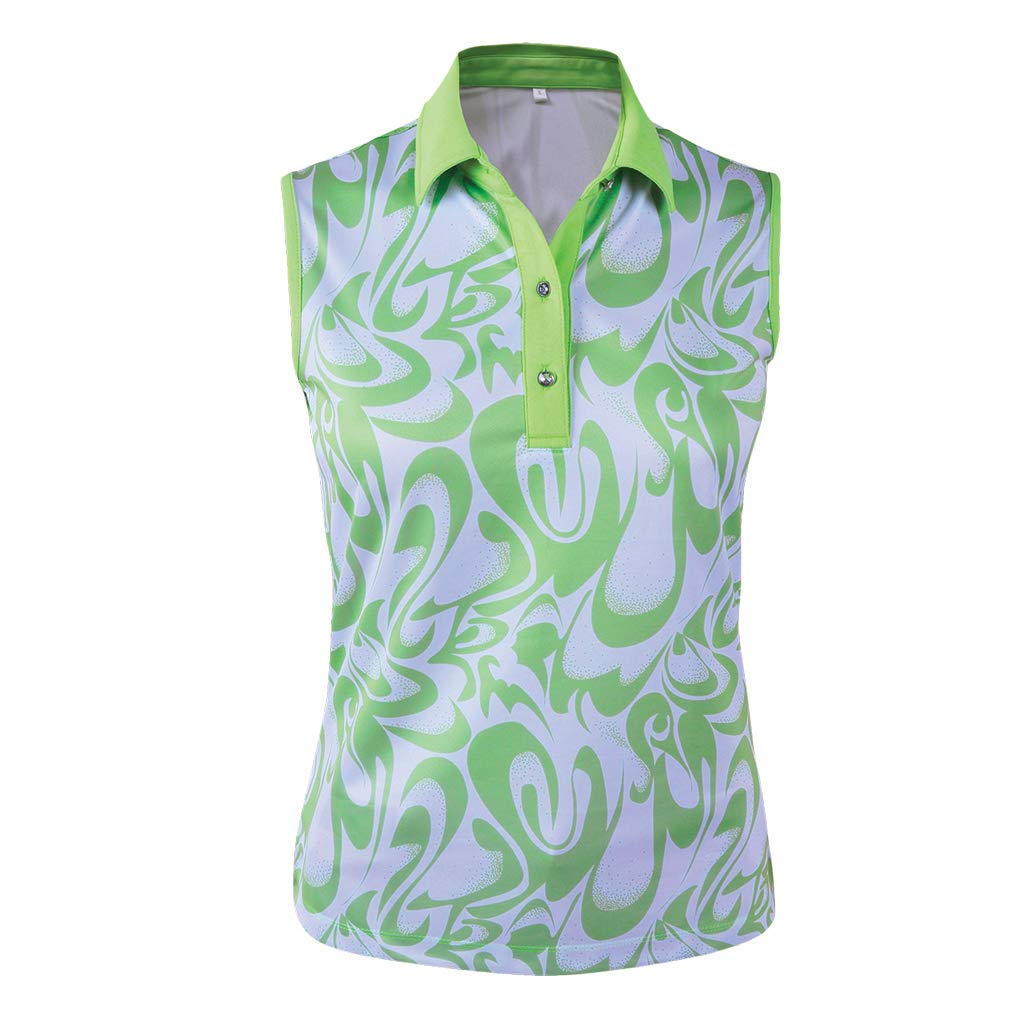 Monterey Club Women's Abstract Print Sleeveless Polo #2403 (Black/White, Medium)
