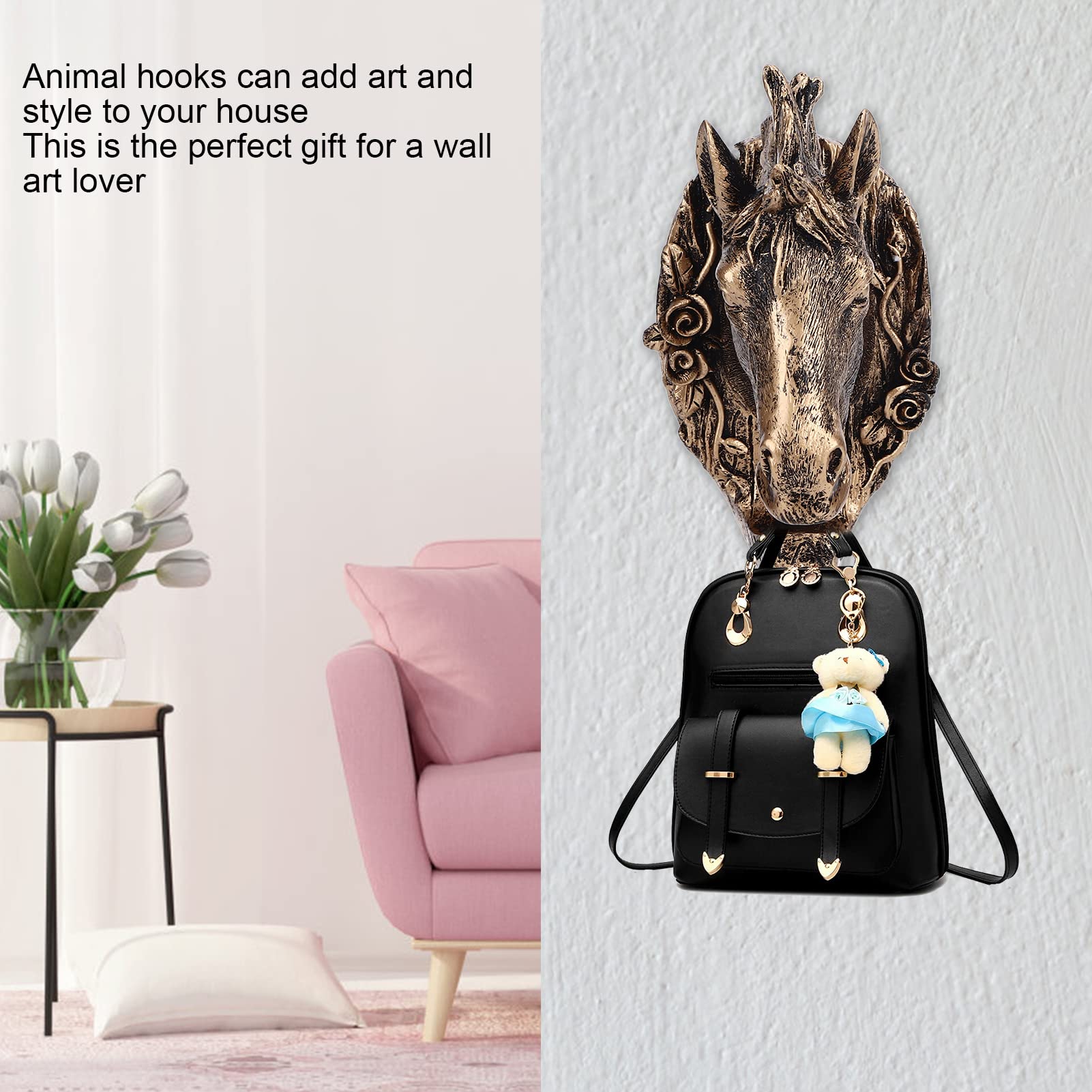 Zerodis Handmade Horse Head Wildlife Art Wall Hook Living Room Bathroom Kitchen Decoration, Zerodis3zum892x47
