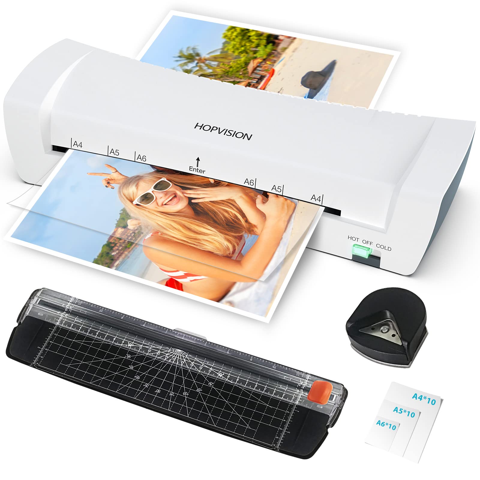 Laminator, Laminator Machine with Laminating Sheet, Thermal Laminating Machine for Home Office School Use, 9 Inches Hot Cold Laminator Machine with 30 A4/A5/A6 Pouches, Paper Trimmer, Corner Rounder