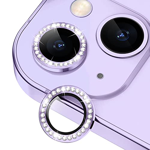 Xfilm for iPhone 14 / iPhone 14 Plus Camera Lens Protector Bling, 9H Hardness Scratchproof Camera Screen Cover Metal Individual Diamond Ring for iPhone 14 Accessories, Case Friendly (Purple Diamond)