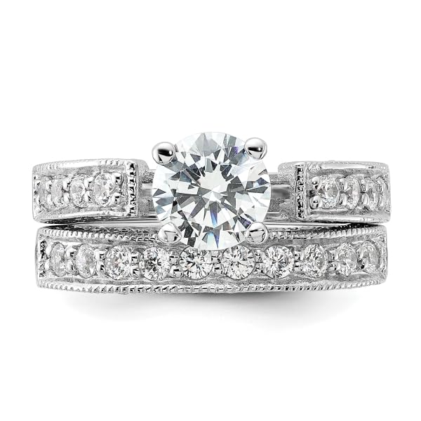 IceCarats 925 Sterling Silver Cubic Zirconia CZ Wedding Band Engagement Ring Bridal Jewelry Set Size 6