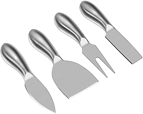 Organic Bamboo Cheese Charcuterie Cutting Board with Cutlery & Knife Set, Includes 4 Stainless Steel Serving Utensils, Wooden Serving Tray for Meat Platter, Fruit & Crackers