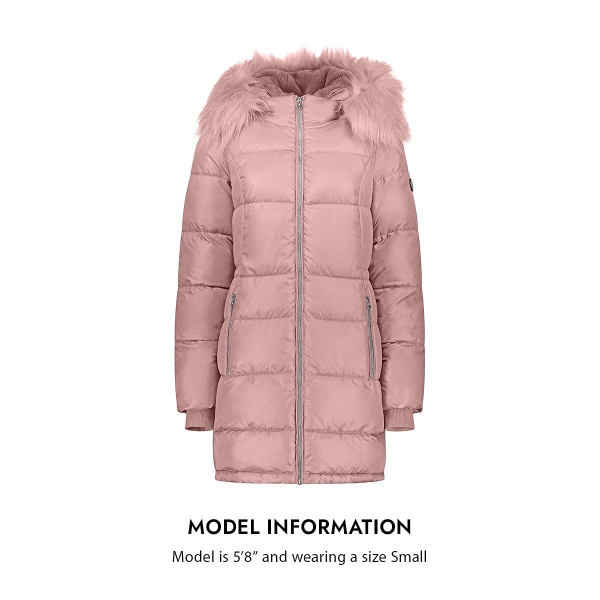 Jessica Simpson Womens Quilted Puffer Winter Coat w/Faux Fur Hood Pink Size L