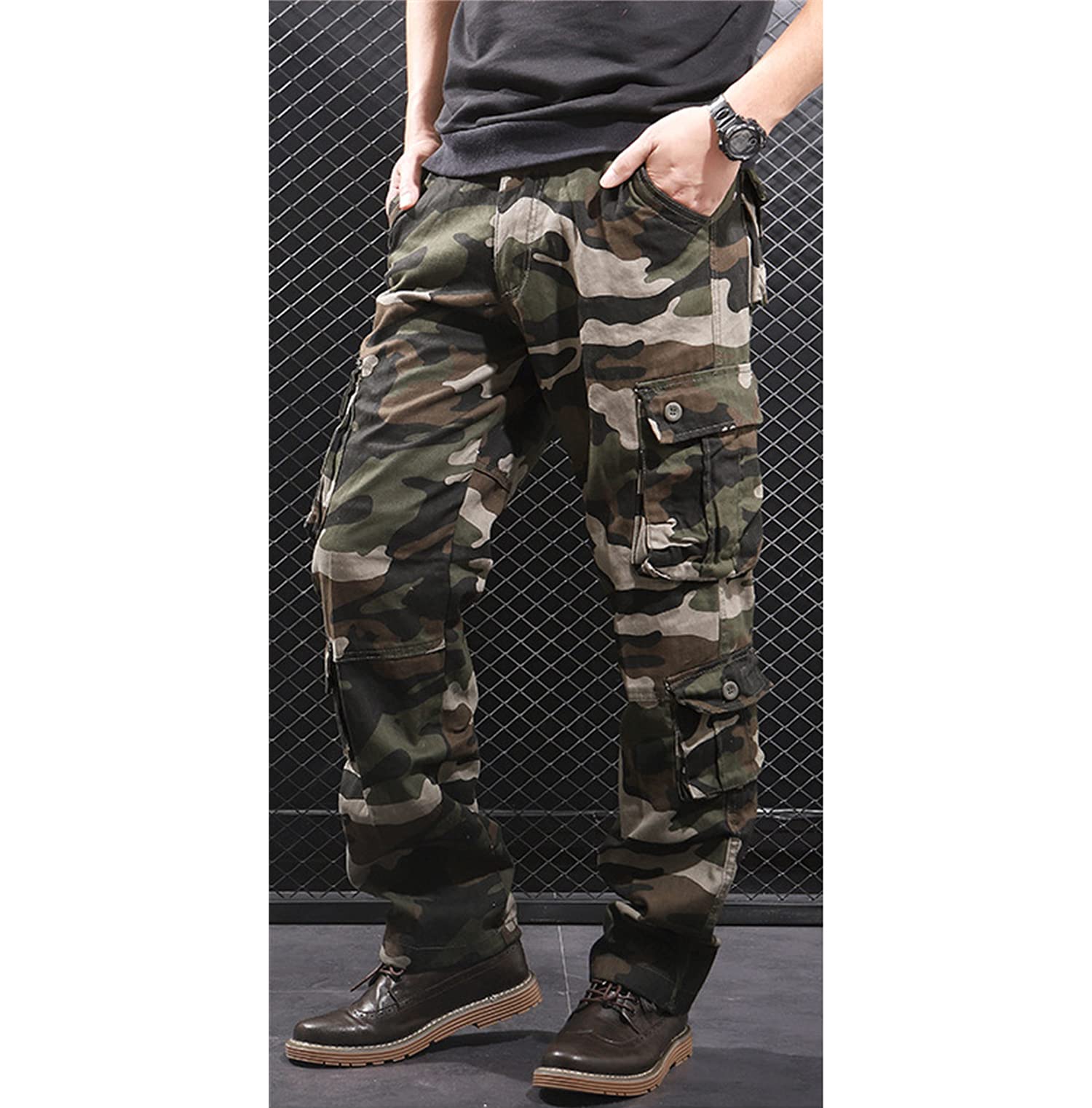 Men's Multi Pocket Military Pants Camo Combat Work Trousers Casual Hiking Pockets Army Slacks (Green,38)
