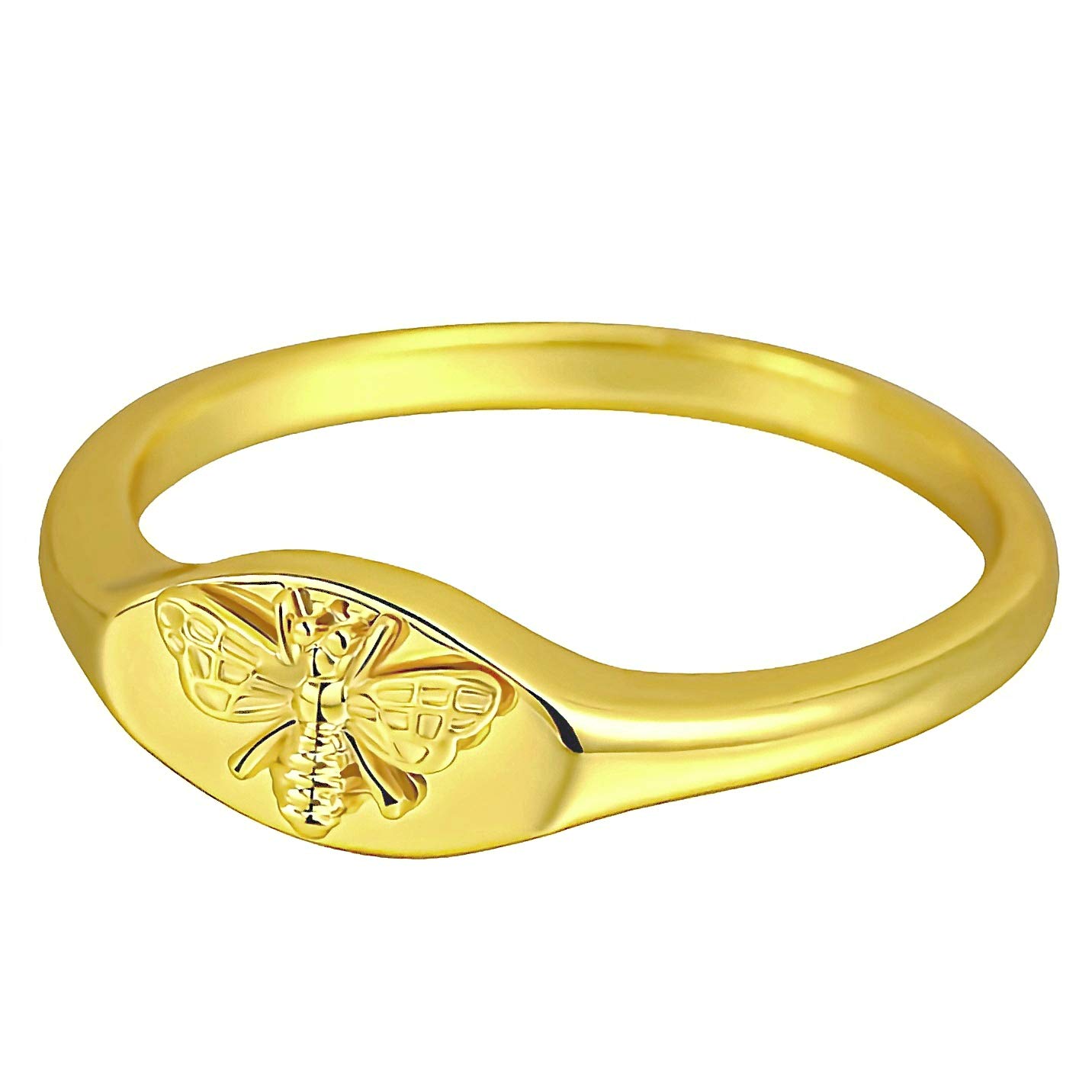Lengyayun-Handmade Flower ring-18K Gold top Round Ring-Minimalist Statement Ring with Plant Motifs-bee and Insect Exquisite Personalized Jewelry Gift, Unisex