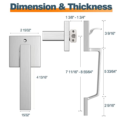 YYTDZSW Front Door Handle No Lock, Front Entry Door Handleset, Exterior Door Handle with Reversible Lever, Fit Left & Right Handed Doors, Satin Nickel