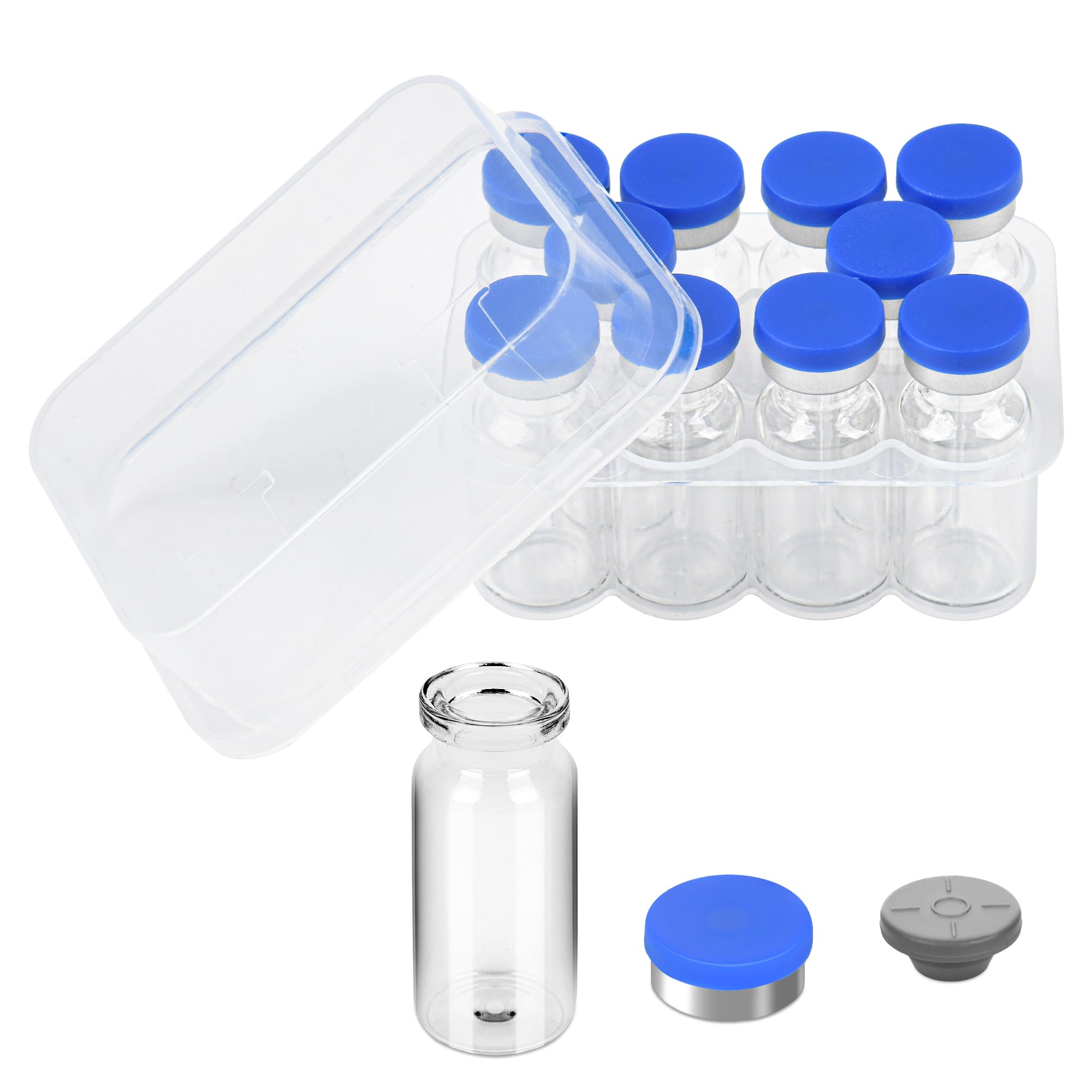Sterile Empty Vials with Self Healing Injection Port,with Aluminum Plastic Cap,Sealed Empty Glass vials Vials (2ml 10pcs)
