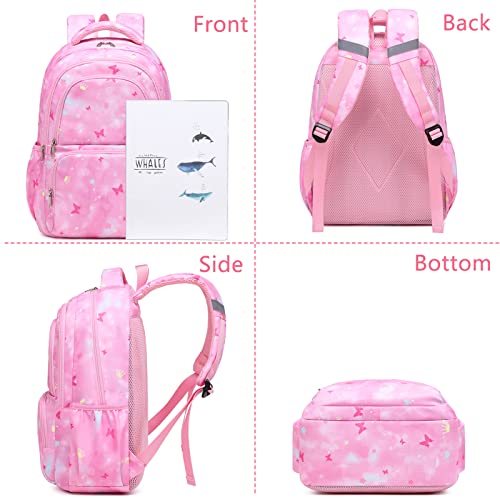 Sunborls Kawaii Backpack Cute Butterfly Exterior Teen Girls School Bookbag with Lunch Pail Pencil Case 3pcs(Pink)