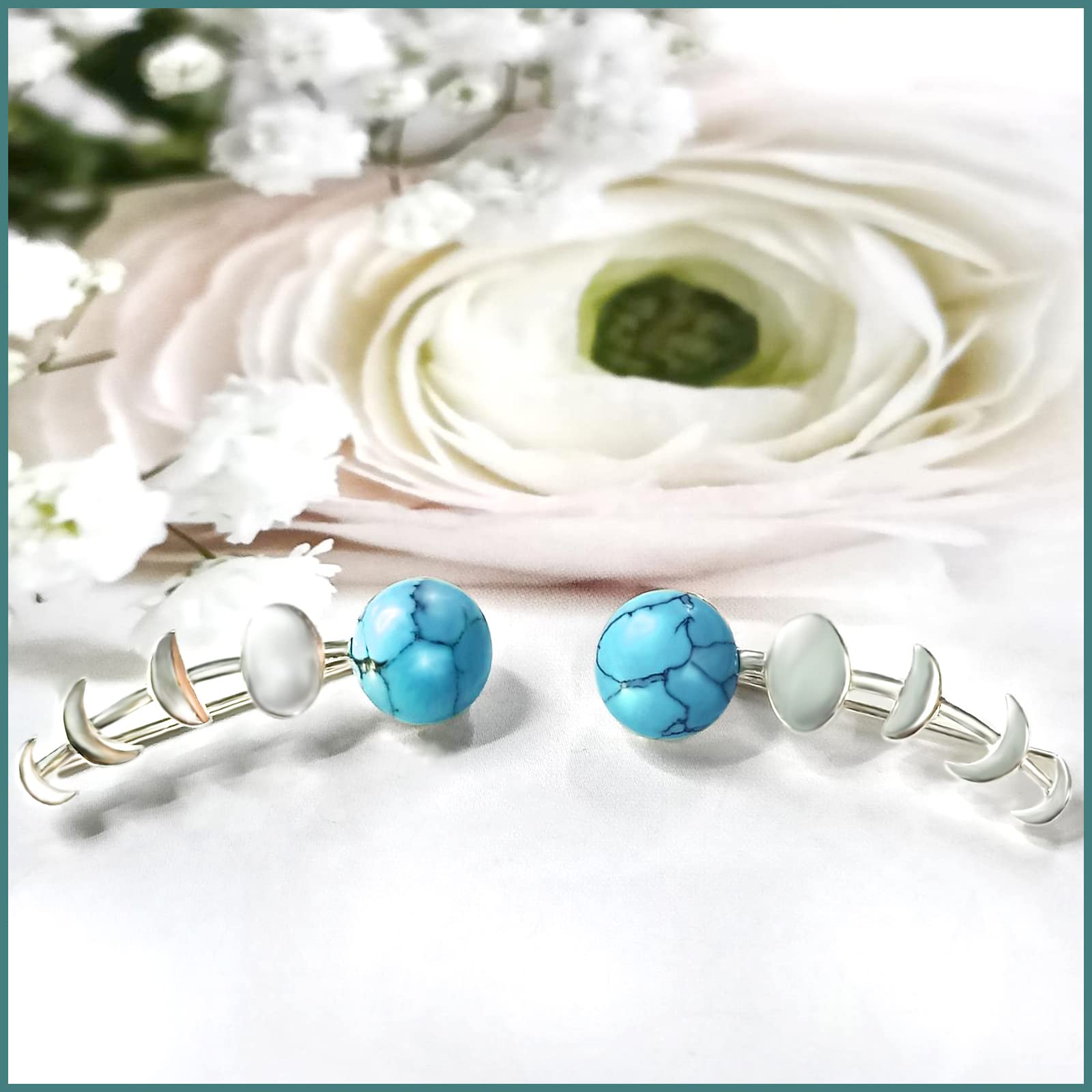 Moon Earrings Ear Wrap Climber Crawler Hook Earrings Moon Phase Silver Ear Cuffs for Women Blue