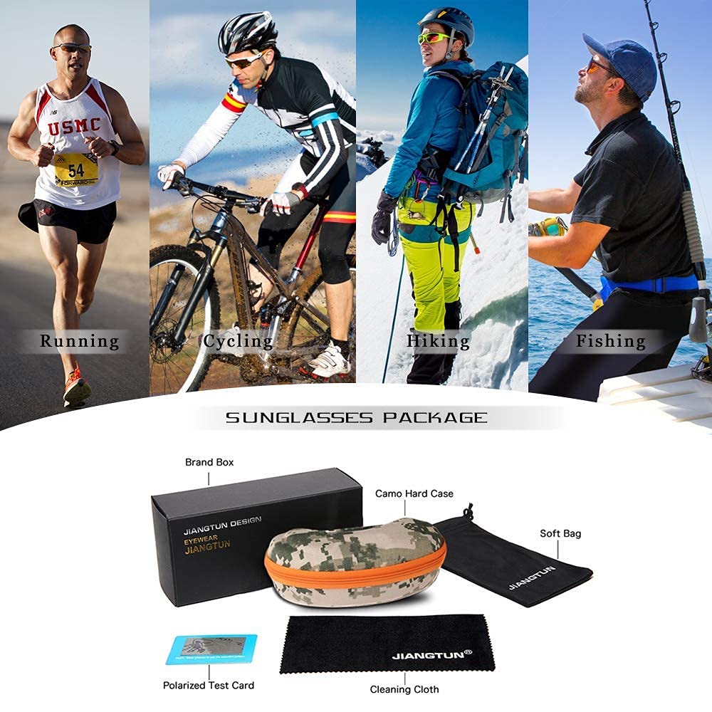 JIANGTUN Camo Polarized Sport Sunglasses UV Protection,Ideal for Driving Fishing Cycling Running, Camo Frame Red Mirror Lens