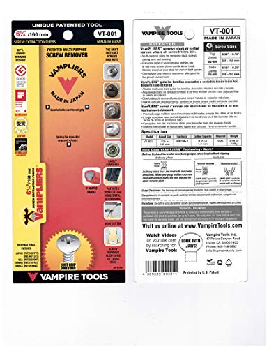 VAMPLIERS 6.25" Screw Extraction Multipurpose Pliers with Unique Non-Slip Jaws. Patented Stripped Screw Remover Tool. Effeciently extracts any damaged or rusted screws/fasteners. Made in Japan: VT-001