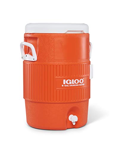 Igloo 5 Gallon Portable Sports Cooler Water Beverage Dispenser with Flat Seat Lid, Insulated Beverage Dispenser, Orange/White