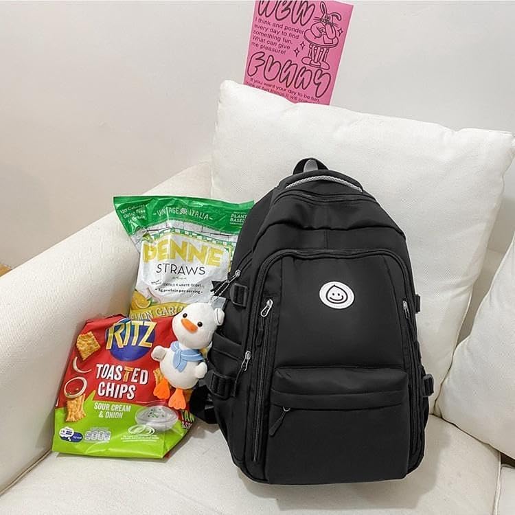 ZUMLED Kawaii Backpack with Cute Accessories Lightweight Bookbags Laptop Bag Waterproof Casual Travel Daypacks (Black)
