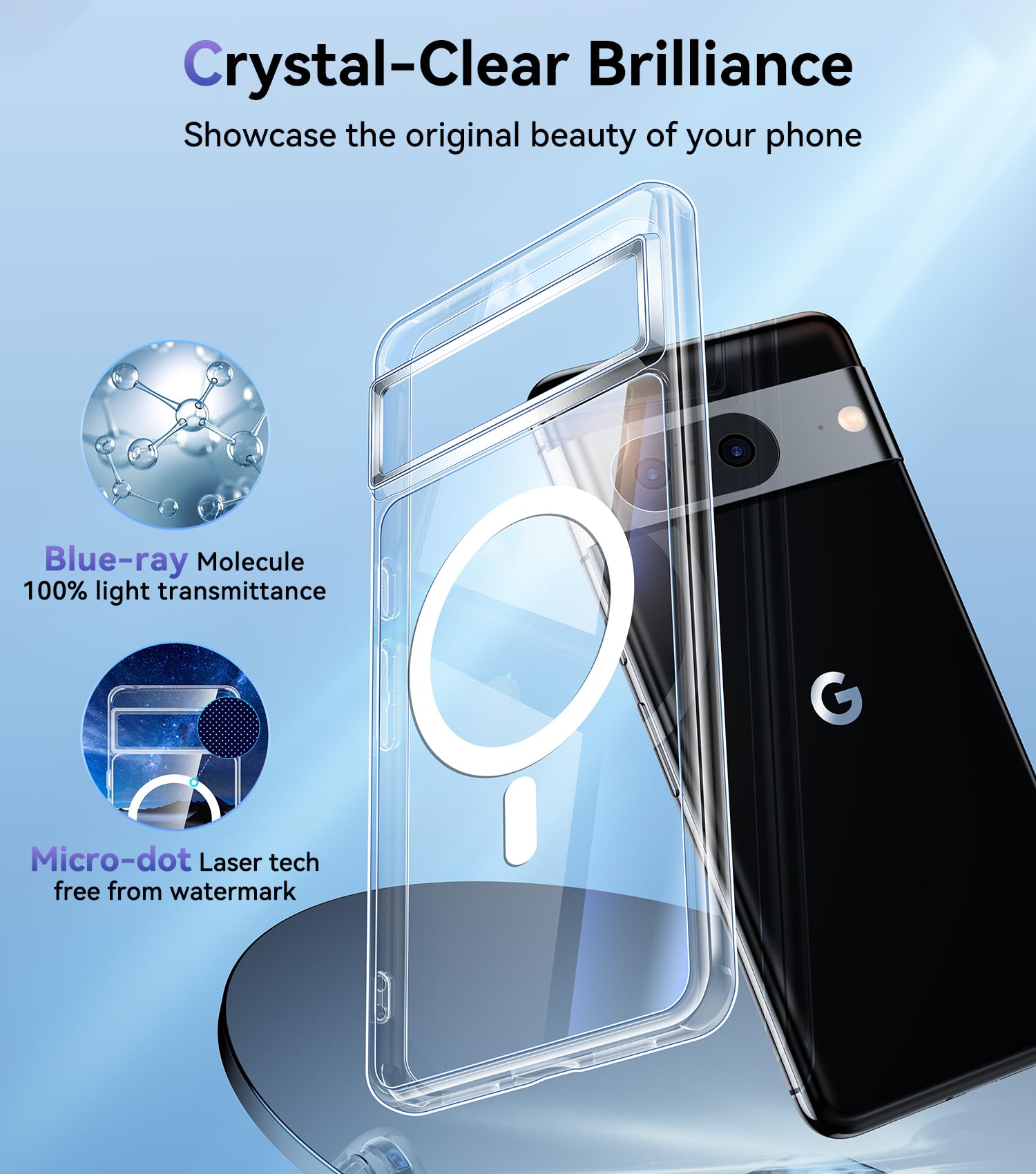 Juntone Magnetic for Google Pixel 8 Pro Case Clear [Compatible with MagSafe] [Non-Yellowing] [10 FT Military Grade Drop Protection] Shockproof Slim Case for Pixel 8 Pro Case, Crystal Clear