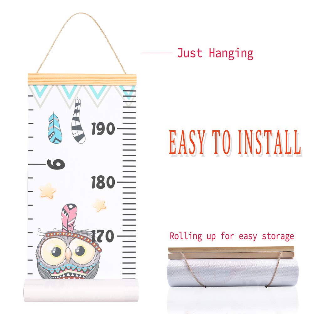 JJGoo Baby Growth Chart Hanging Ruler Wall Decor, Wood Frame Fabric Canvas Removable Height Measurement Ruler Wall Height Growth Chart for Kids Toddlers and Babies (Animal Pattern)