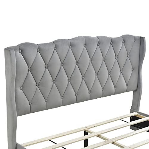 YUNLife&Home Queen Size Bed Frame with 3 Storage Drawers,Upholstered Storage Platform Bed Frame with Tufted Headboard/Wooden Slat Support/No Box Spring Needed for Bedroom Guest Room