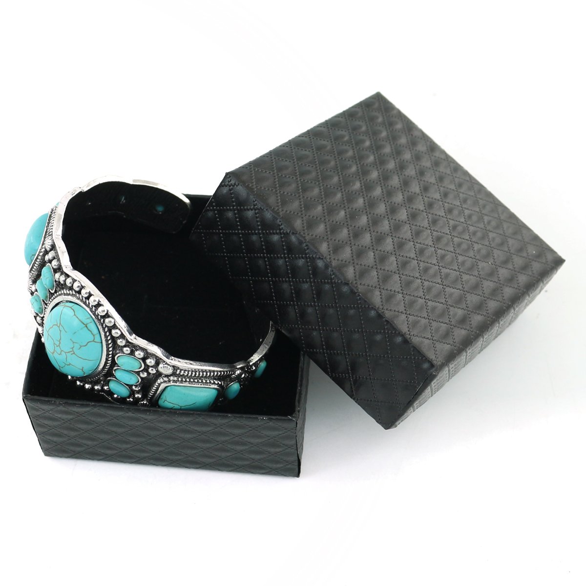 jianxi Women's Antique Rgentium Plated Base Heart Compressed Turquoise Bracelet Cuff Bangle Fashion Jewelry (1323-A)