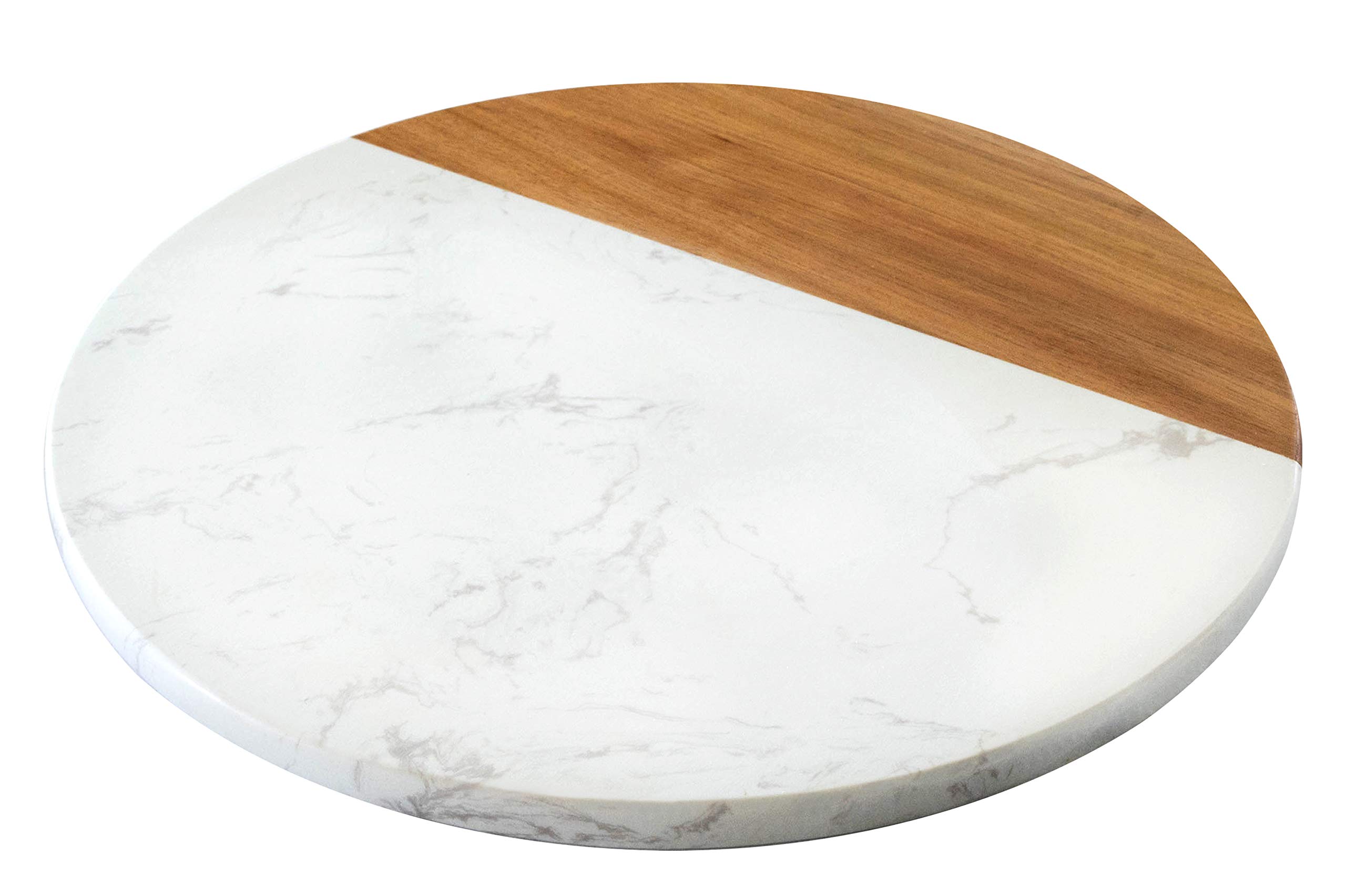 KŌRE LIVING White Marble and Acacia Wood Cheese Board - 12" Serving Platter for Charcuterie - Marble Pastry Board - Round Cutting Board - Cheese Tray