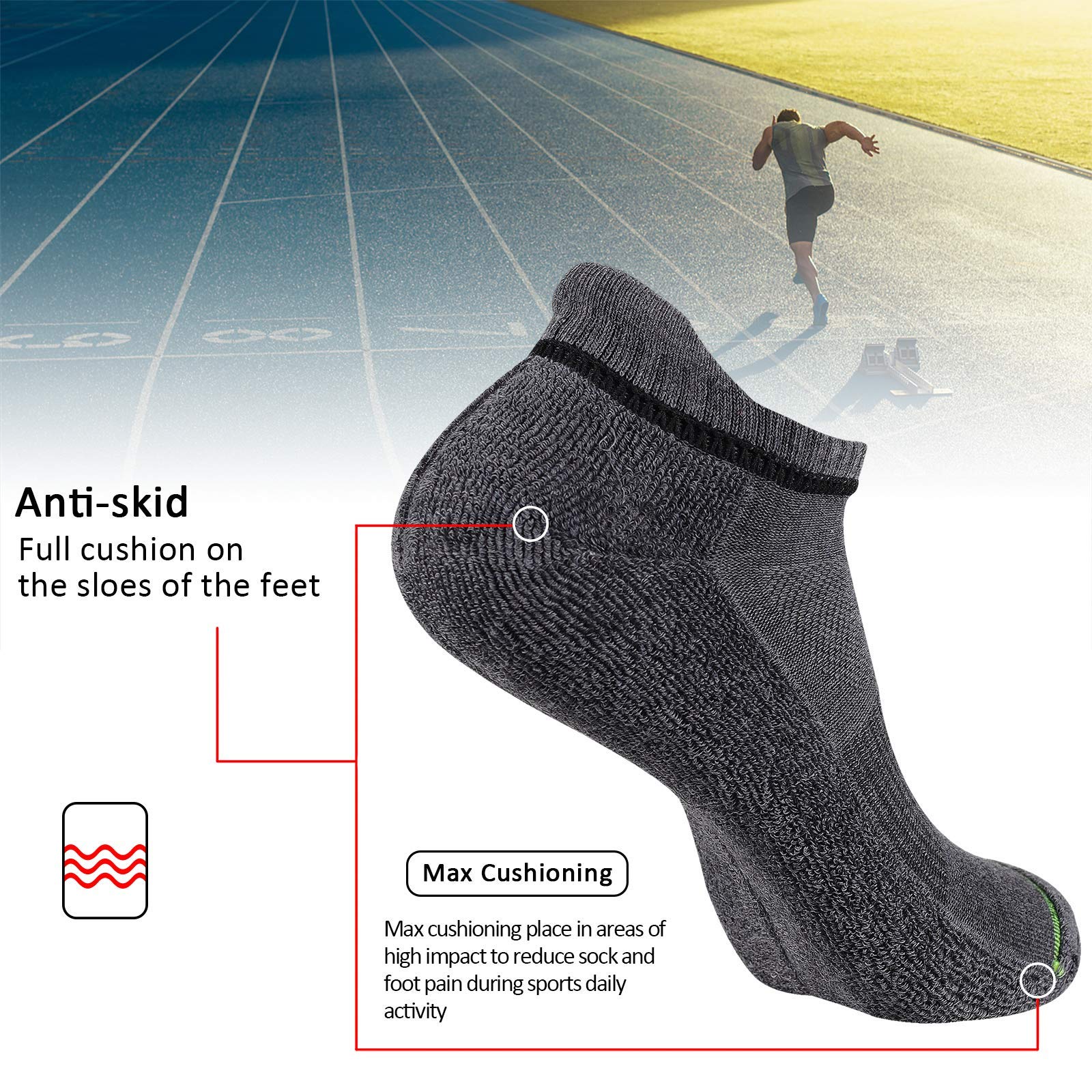 JOYNÉE Mens Ankle Athletic Low Cut Socks Running Sports Cushioned Sock for Men 6 Pack,White,Sock Size 10-13