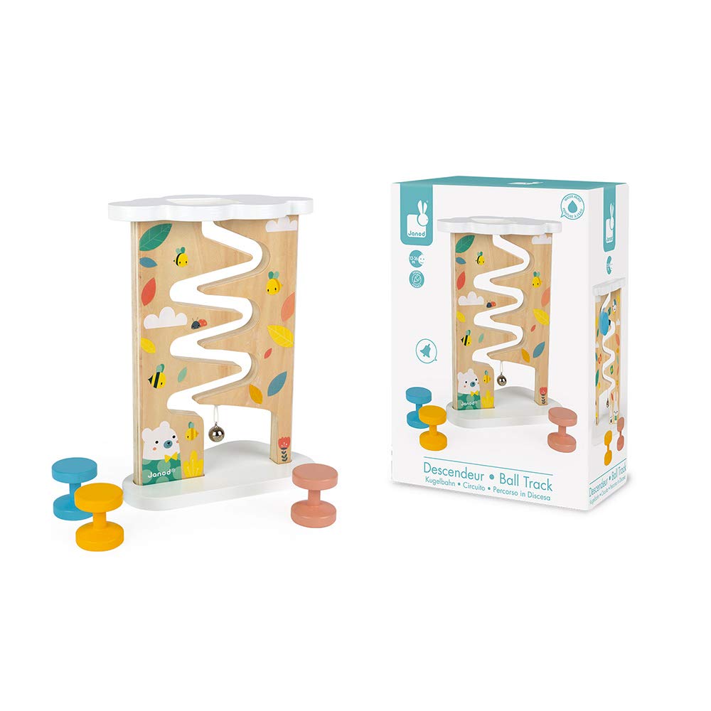Janod Pure 4 pc Wooden Pastel Bee & Bear Ball Track - Ages 12+ Months - J05153