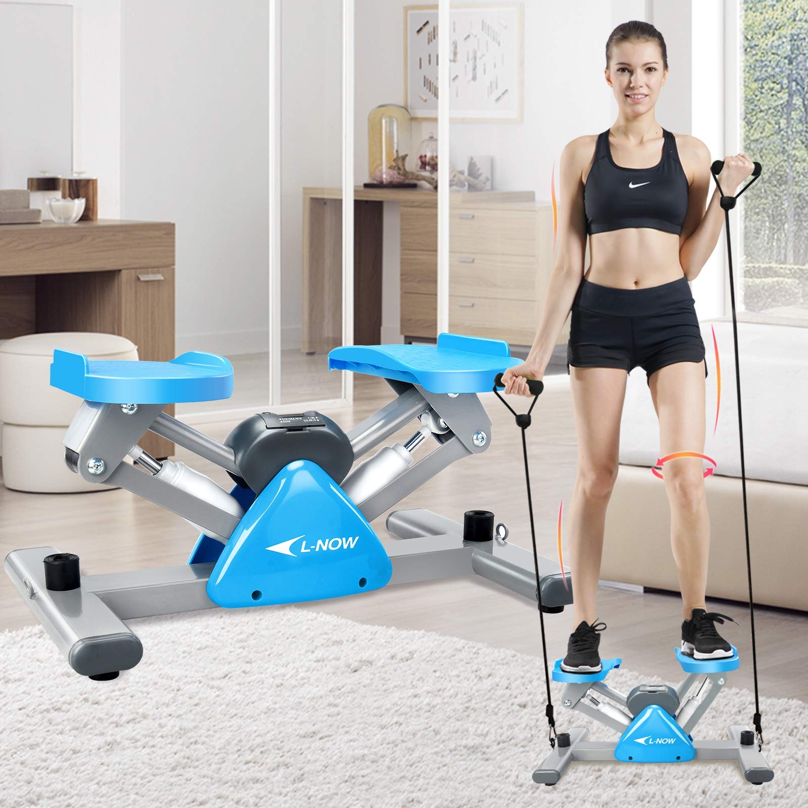 L NOW Mini Stair Stepper for Exercise Equipment Stair Stepper Machine with Resistance Bands and LCD Monitor,Mini Stepper for Indoor Workout