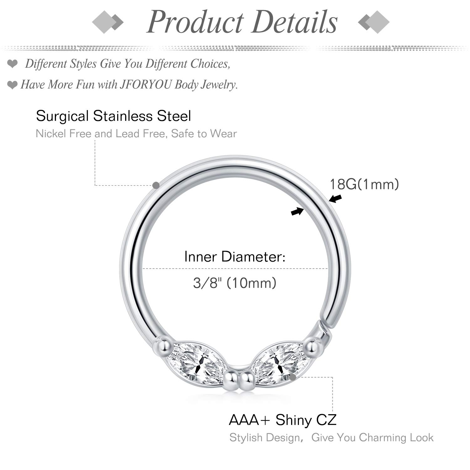 JFORYOU 18G Helix Hoop Earrings 316L Surgical Steel Hoop Ring for Nose Ear Cartilage Tragus Daith Piercing Tiny Hoops 8mm Nose Ring