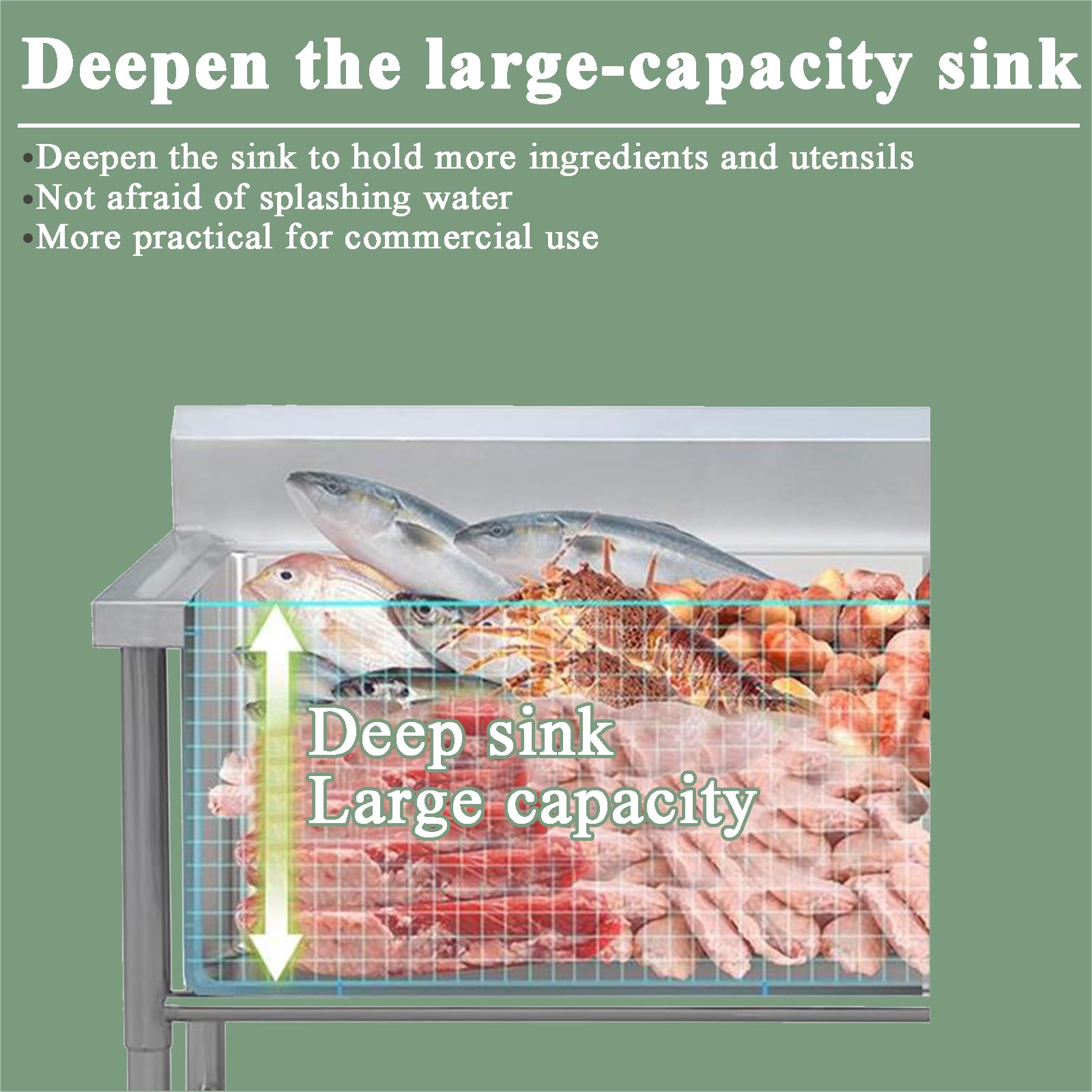 IOXGSGI 40" 1-Compartment Commercial Sink with Faucet, 304 Stainless Steel Sink with Drain for Restaurant, Freestanding Utility Sink for Laundry Room, Garage