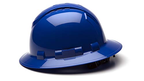 Pyramex Ridgeline Full Brim Hard Hat, Vented, 4-Point Ratchet Suspension, Blue