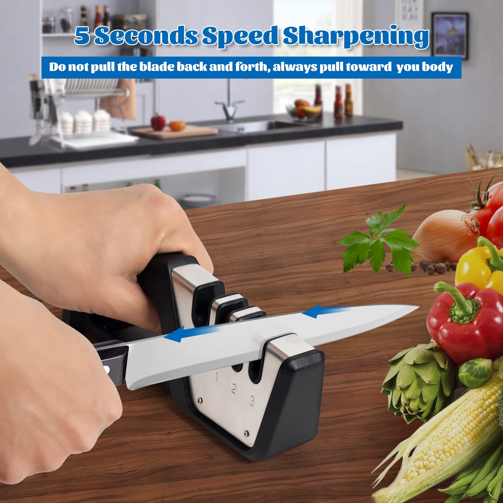 Labraca 4-in-1 Knife Sharpener, Best Chefs choice Knife Sharpener to Help Repair, Restore, and Polish Blades and Sscissor Sharpener, Black