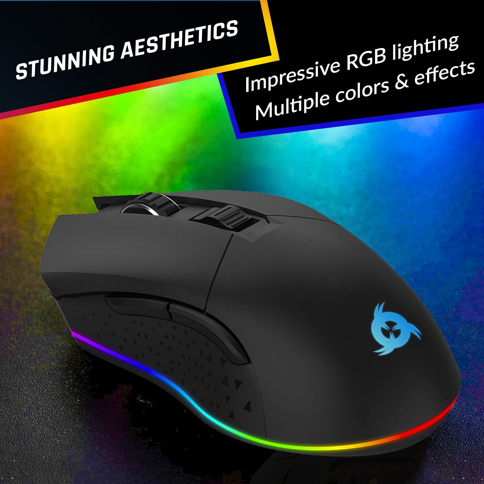 KLIM Blaze Rechargeable Wireless Gaming Mouse RGB New 2024 - High-Precision Sensor and Long-Lasting Battery - 7 Customizable Buttons - Up to 10000 DPI - Wired & Wireless Mouse for PC Mac & PS4 PS5