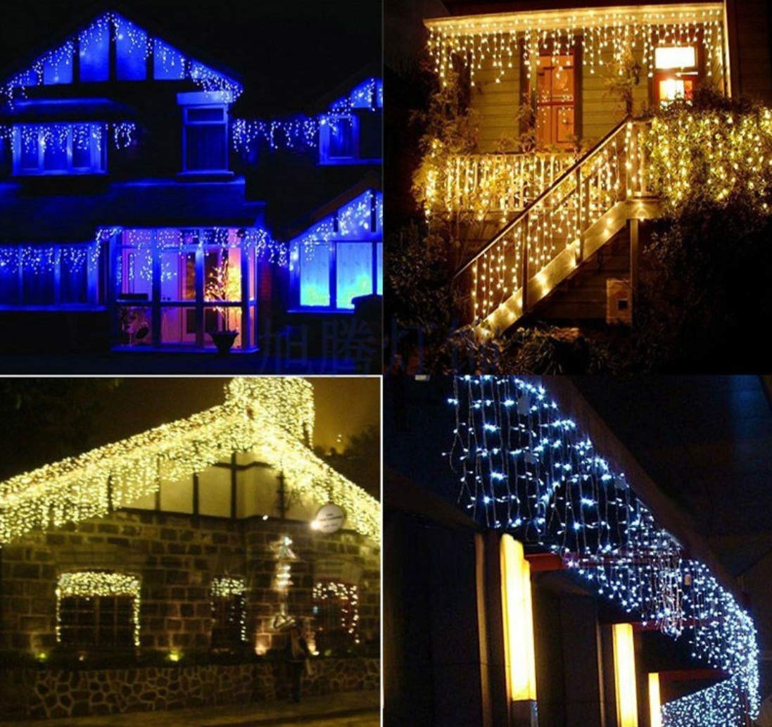 LIIDA Led Icicle Twinkle String Lights 33FT 400 Led Wave Shape Curtain Lights with 8 Modes Remote for Outdoor Christmas Home Decoration (White)