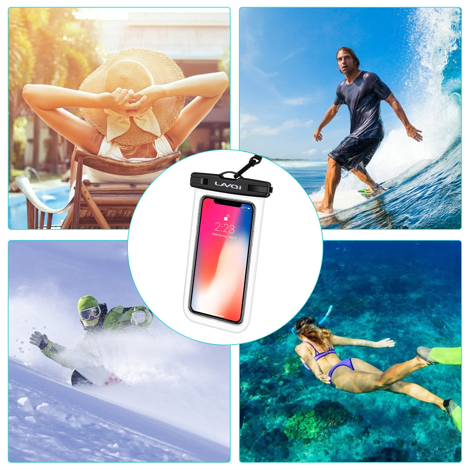 LANQI 2 Pcs Universal Waterproof Phone Pouch, Underwater Cellphone Waterproof Case for iPhone 13/12/11 Pro/11 Pro Max/XR/SE/XS/8 7 6S Plus, Samsung Galaxy, and Other Phones Up to 6.9''-Black