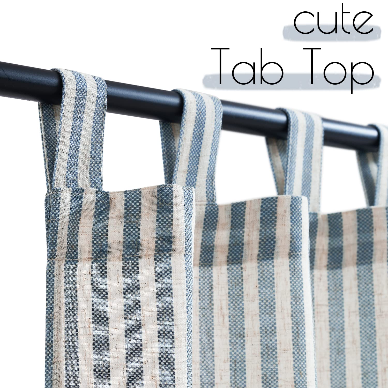 jinchan Kitchen Curtains Linen Striped Tier Curtains 24 Inch Length Ticking Stripe Cafe Curtains Pinstripe Farmhouse Small Window Curtains Tab Top for Living Room Bathroom RV 2 Panels Blue on Beige