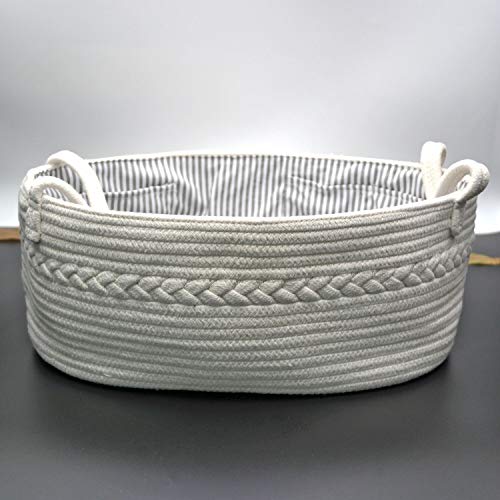 Large Baby Diaper Caddy Organizer 100% Woven Cotton Canvas Rope Stylish Nursery Storage Bin with Removable Insert for Changing Table & Car Baby Shower Essentials Newborn Registry - White 16.5"X11"