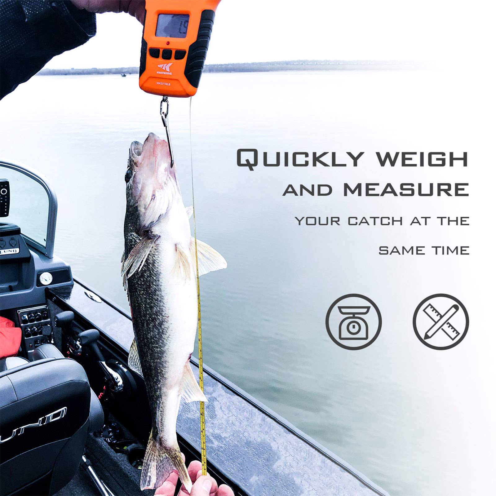 KastKing Fish Scale with Floating Lip Gripper, Water Resistant, Dual Mode β 110 LBS/50 Kg, Light and Strong ABS Frame, Non-Slip Handle, Retractable 38β Tape Measure and Floating Lip Gripper Combo