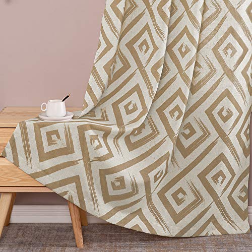 jinchan Ogee Tile Square Linen Textured Drapes Printed Curtain Panels Bedroom Living Room Lattice Window Treatment 2 Panel Drapes 95" L Taupe on Beige
