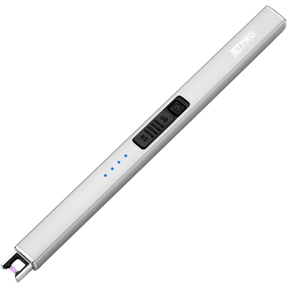 JETPRO Electric Lighter Arc Windproof Flameless USB Lighter Rechargeable Lighter with Safety Lock for Candle BBQ Camping (Silver)