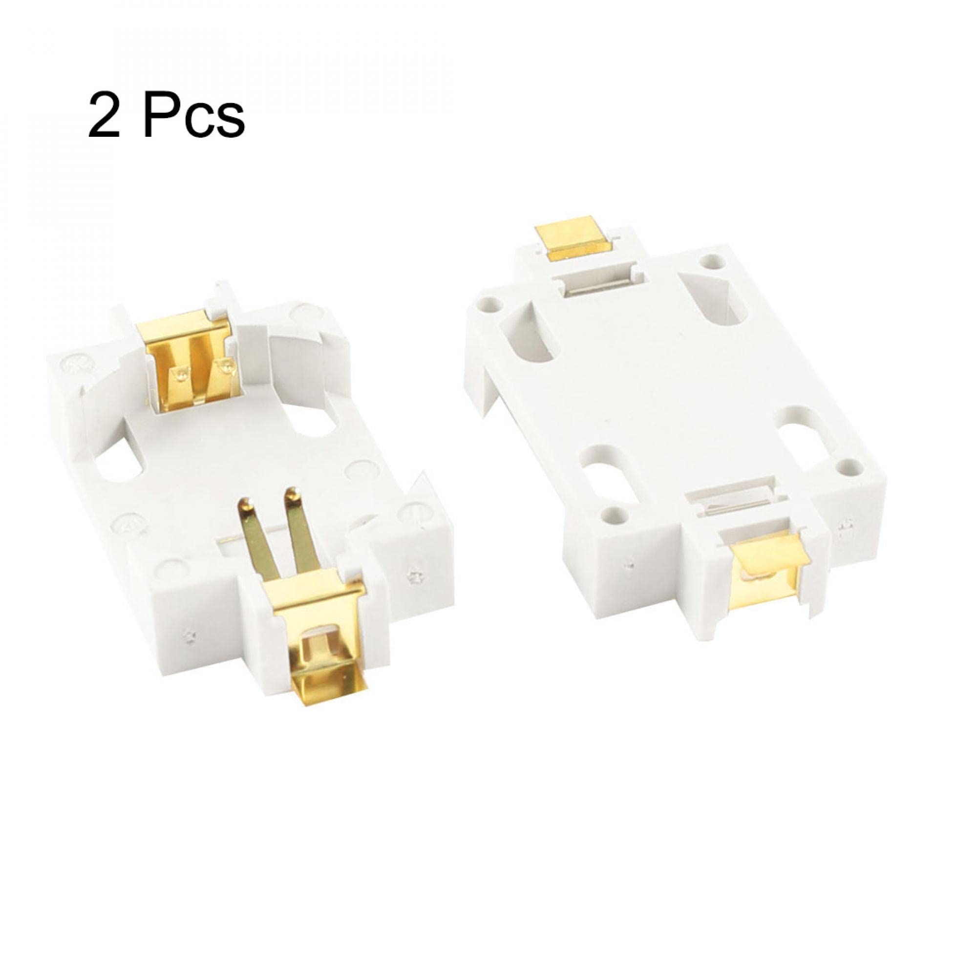 sourcing map Button Battery Holder CR2032 Cell Surface Mounted Devices Gold Plated White 2 Pcs