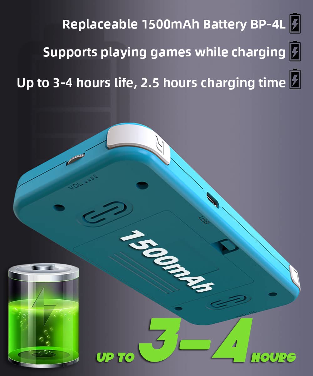 Q90 Handheld Game Console 3 inch Retro Games Consoles Built-in Rechargeable Battery Portable Style Hand Held Game Gaming Consoles System Turquoise 64GB
