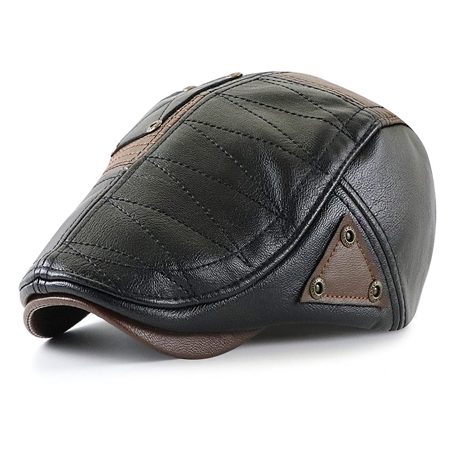 Mens Adjustable PU Leather Ivy Cap Newsboy Hat Classic Golf Flat Cap Gatsby Driving Fishing Hat for Men Father Dad (2# Light Coffee)