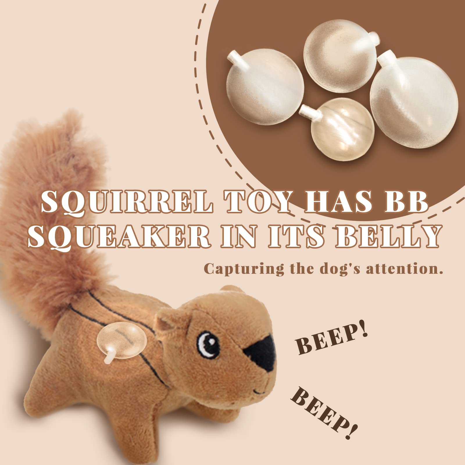 Laifug Hidden Squirrel Plush Dog Toy, Interactive Squeaky Dog Toy Hide and Seek, XL